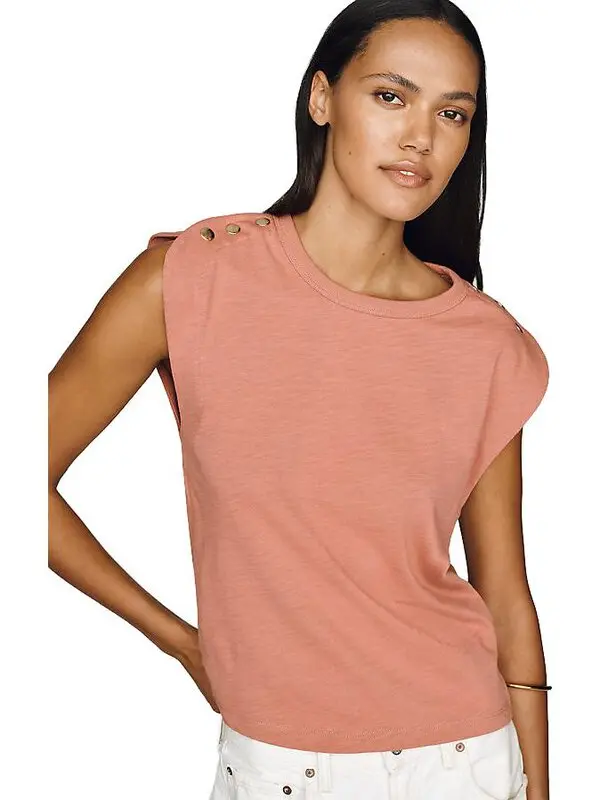 NATION LOS ANGELES Michaela 100% Cotton Tee With Metallic Hardware Accents - Rose
