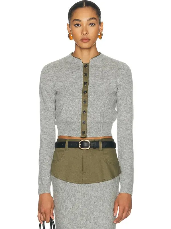 SELF-PORTRAIT Contrast Placket Cardigan - Grey