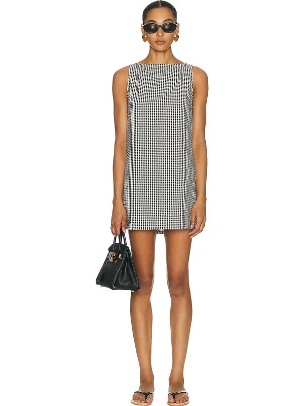Donni. Cotton Gingham Boatneck Dress - Jet