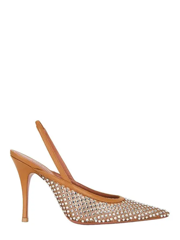 Amina Muaddi Felicia Embellished Sling Pump - Latte