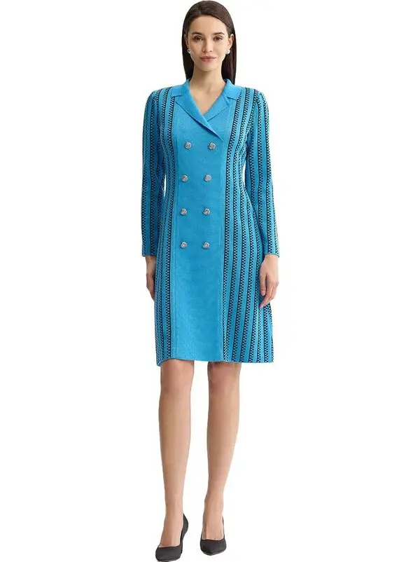 Ming Wang A-line Faux Double Breasted Knit Dress - Tranquil Blue