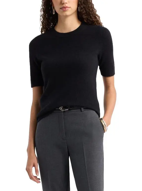 Nordstrom Cashmere Short Sleeve Crewneck Sweater - Black Rock