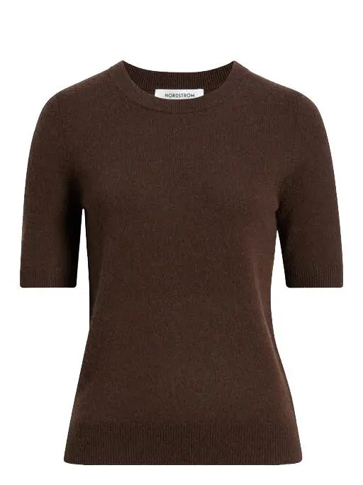 Nordstrom Cashmere Short Sleeve Crewneck Sweater - Brown Mole