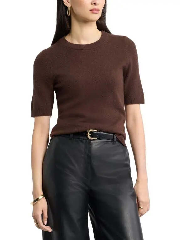 Nordstrom Cashmere Short Sleeve Crewneck Sweater - Brown Mole