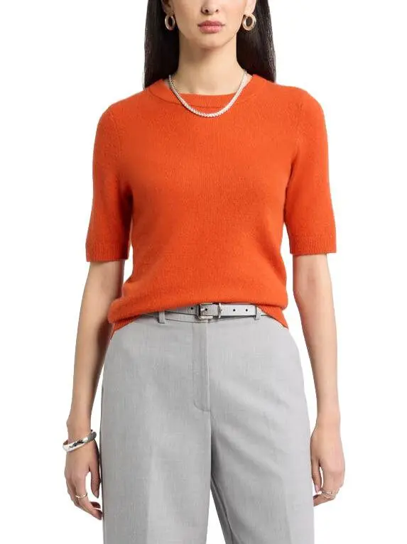 Nordstrom Cashmere Short Sleeve Crewneck Sweater - Orange Clay