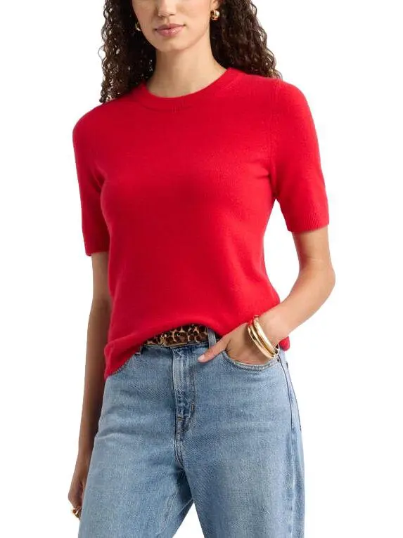 Nordstrom Cashmere Short Sleeve Crewneck Sweater - Red Celebration