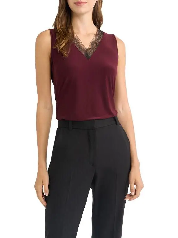 Anne Klein Lace Trim V-neck Tank - Barolo