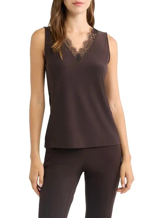Anne Klein Lace Trim V-neck Tank - Deep Mahogany