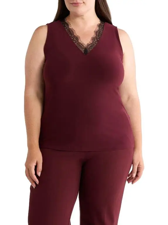 Anne Klein Lace Trim V-neck Tank Top - Barolo