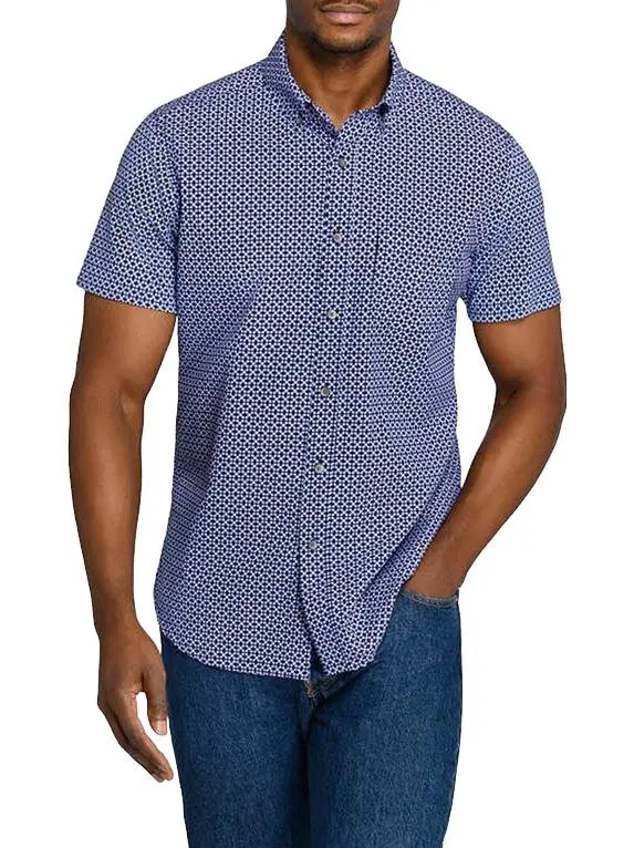 W.R.K Geometric Short Sleeve Button-down Shirt - Navy