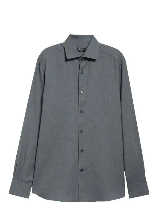 Zegna Cashco Cashmere & Cotton Button-up Shirt - Grey