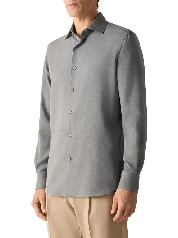 Zegna Cashco Cashmere & Cotton Button-up Shirt - Grey