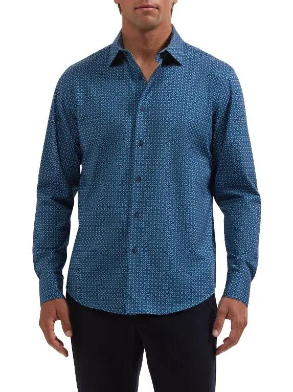 Bugatchi James Ooohcotton Print Long Sleeve Shirt - Navy