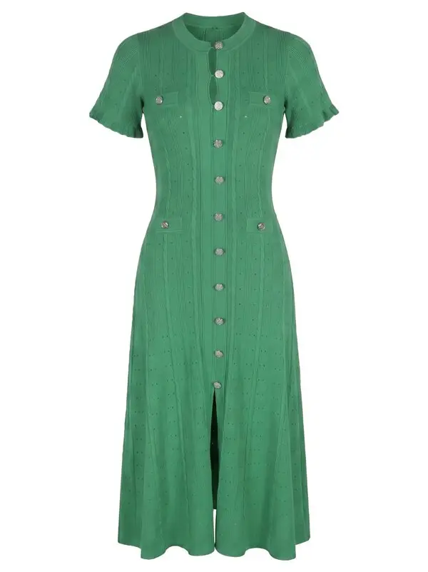 MODENAIRE Textured Knit Button-front Midi Dress - Green