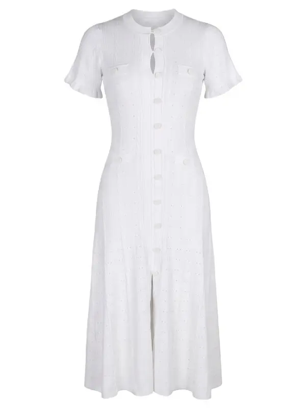 MODENAIRE Textured Knit Button-front Midi Dress - White