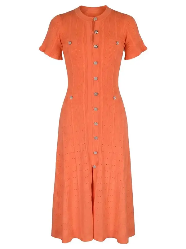 MODENAIRE Button Front Knit Midi Dress - Orange
