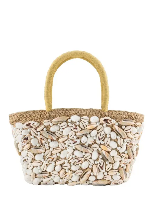 OHSUN Alice Straw And Shell Tote - White