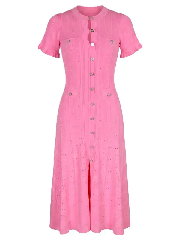 MODENAIRE Textured Knit Dress Structured Button Front - Pink