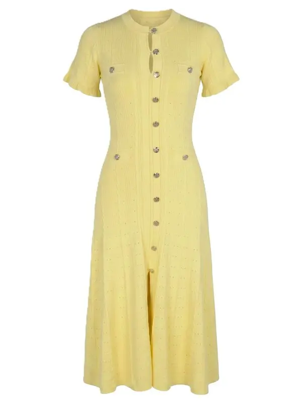 MODENAIRE Ribbed Knit Button-front Midi Dress - Yellow