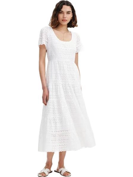 FINERY LONDON Jemma Cotton Broderie Tiered Midi Dress - White