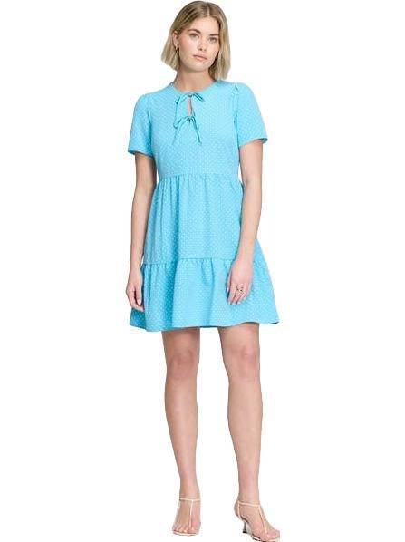 FINERY LONDON Lola Tie Front Tiered Mini Dress - Blue Spot