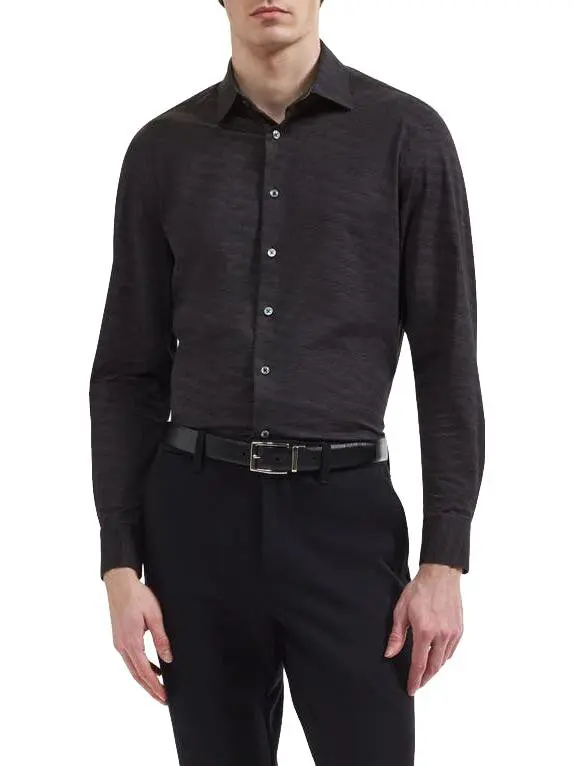 Bugatchi James Ooohcotton® Herringbone Print Button-up Shirt - Black