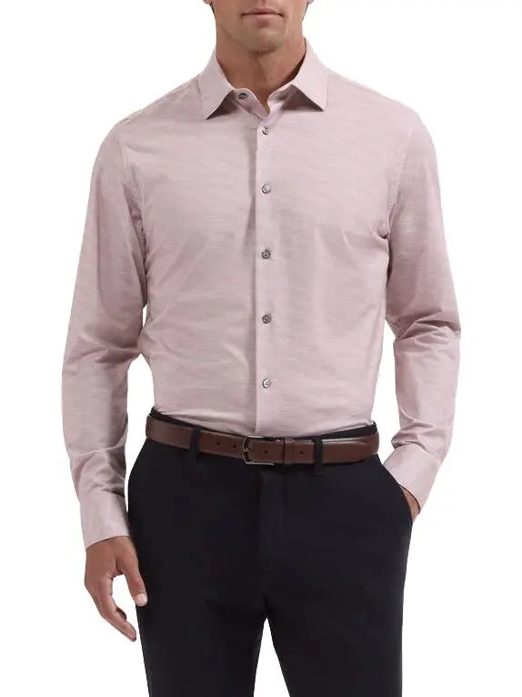 Bugatchi James Ooohcotton® Herringbone Print Button-up Shirt - Dusty Pink
