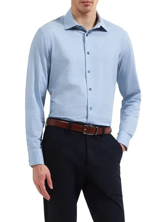 Bugatchi James Ooohcotton® Herringbone Print Button-up Shirt - Hazy Blue