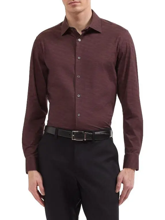 Bugatchi James Ooohcotton® Herringbone Print Button-up Shirt - Mahogany