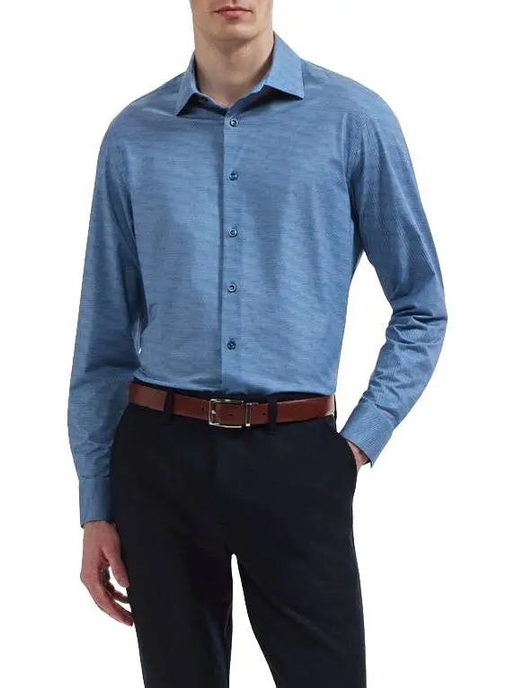 Bugatchi James Ooohcotton® Herringbone Print Button-up Shirt - Marine Blue