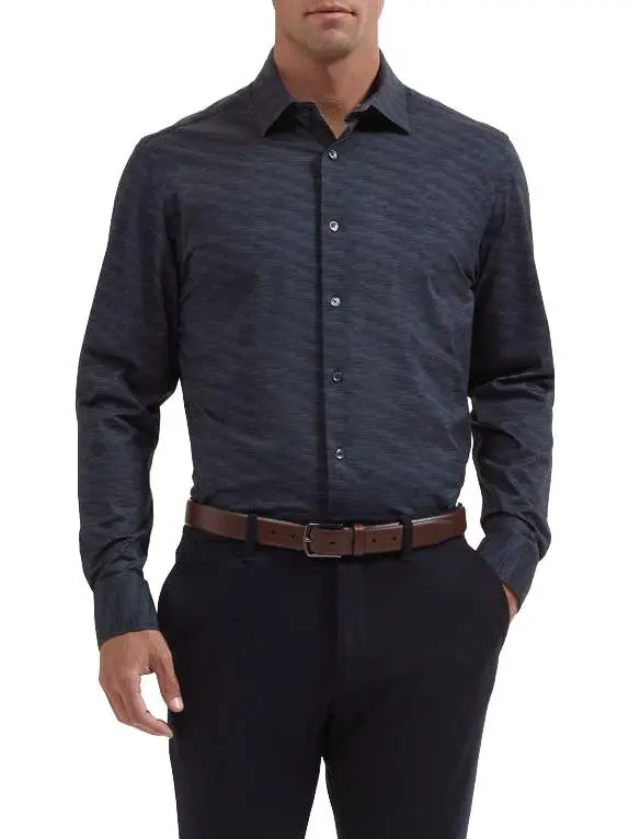 Bugatchi James Ooohcotton® Herringbone Print Button-up Shirt - Navy