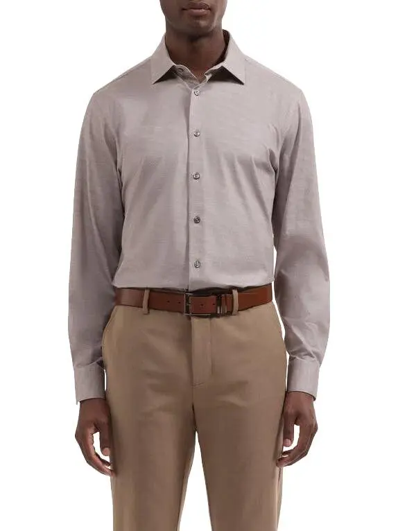 Bugatchi James Ooohcotton® Herringbone Print Button-up Shirt - Taupe
