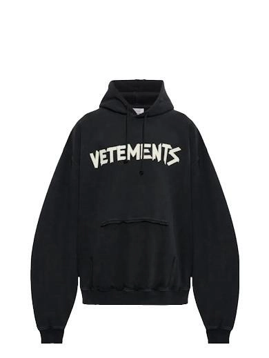 Vetements Tape Logo Destroyed Hoodie - Faded Black