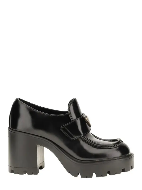 Prada Leather Heeled Loafers - Black