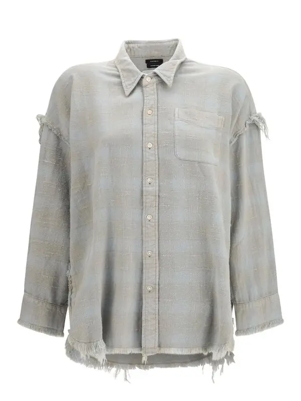 R13 Cotton Distressed Oversized Shirt - Light Blue