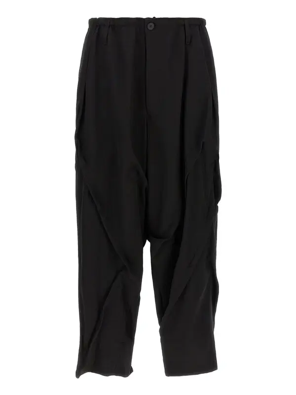 Yohji Yamamoto Wool Wide Leg Tuck Pants - Black