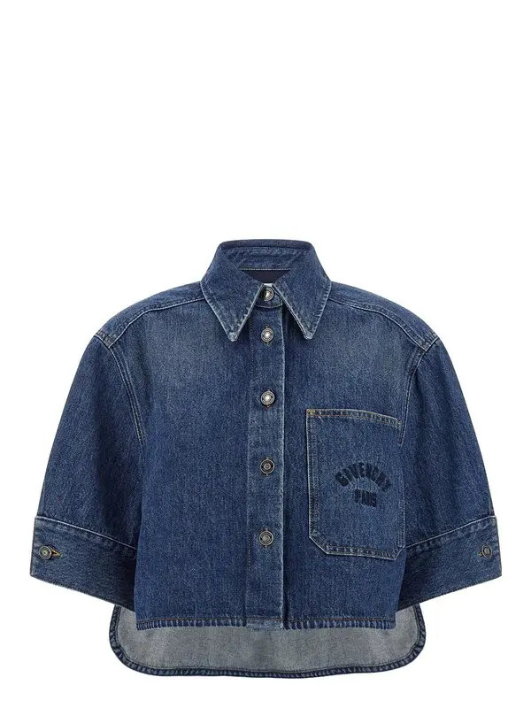 Givenchy Cropped Denim Shirt With Logo Embroidery - Blue
