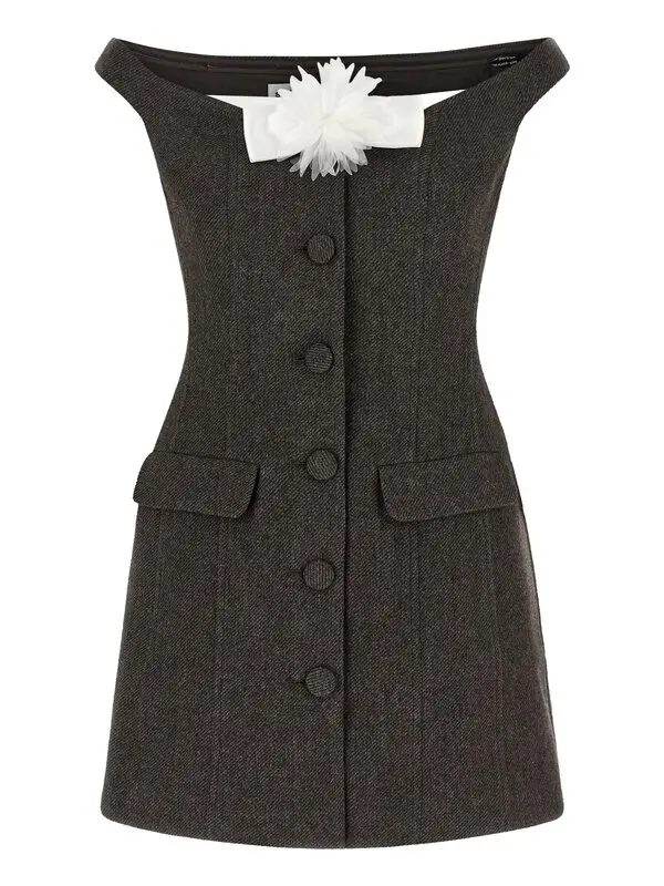 SELF-PORTRAIT Bardot Neckline Dress - Brown