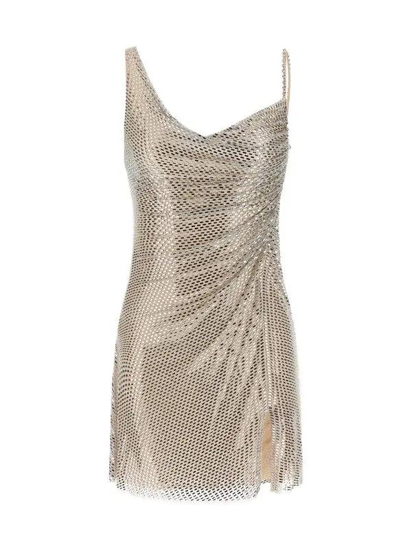 SELF-PORTRAIT Champagne Rhinestone Draped Mini' Dress - Cream