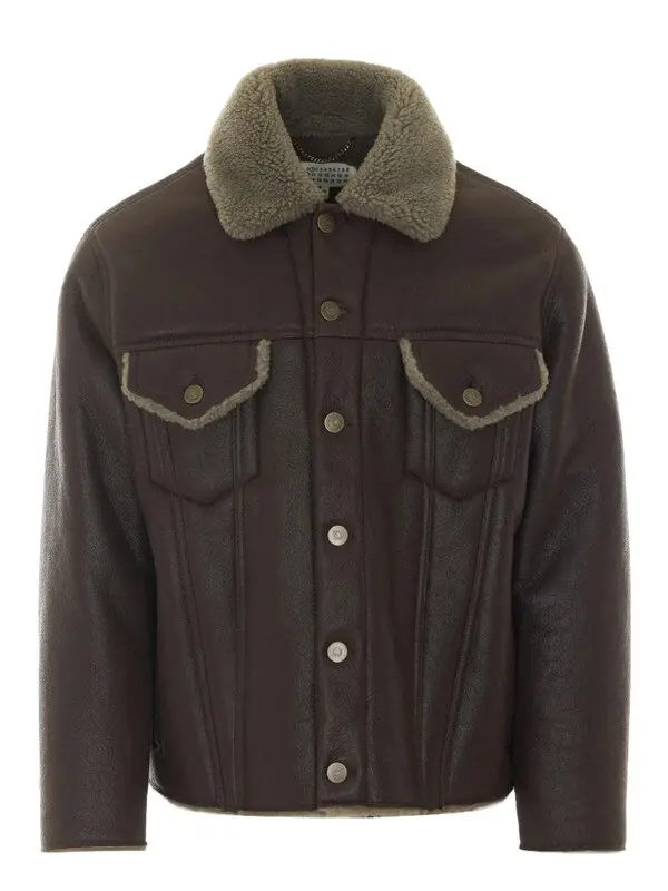 MAISON MARGIELA Waxed Shearling Jacket - Brown