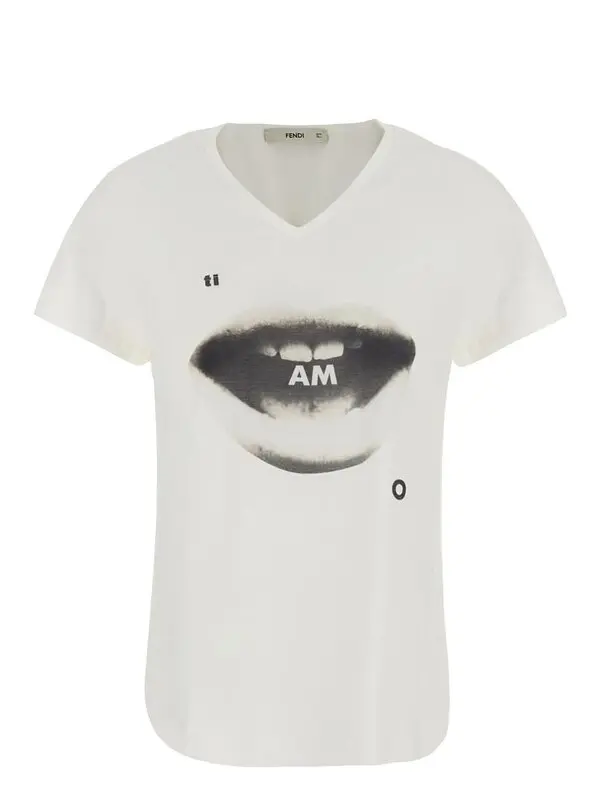 Fendi Ti Amo' T-shirt With Front Print In Cotton For - White