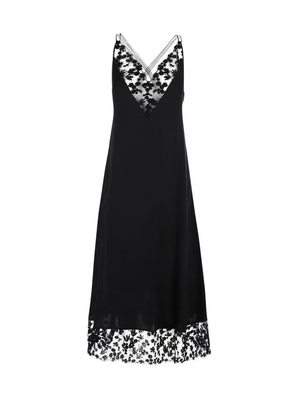 Fendi Silk Midi Dress With Lace Details - Multicolor
