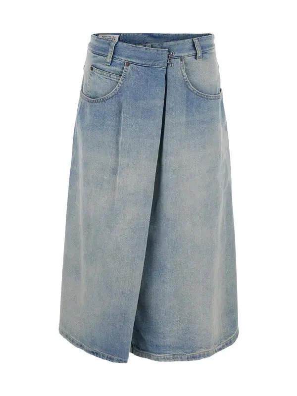 MAISON MARGIELA Denim Midi Skirt With Front Slit - Multicolor