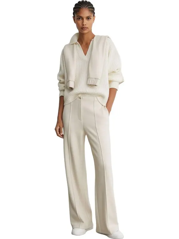 REISS Layla Lyocell-wool Wide-leg Joggers - Ivory