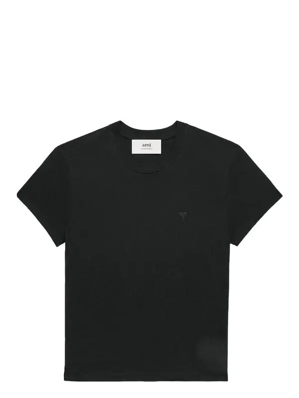 AMI Paris De Coeur Logo Embroidered Crewneck T-shirt - Black