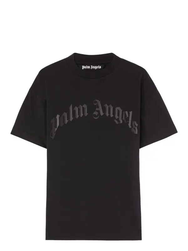 Palm Angels Curved Logo Printed Crewneck T-shirt - Black-black