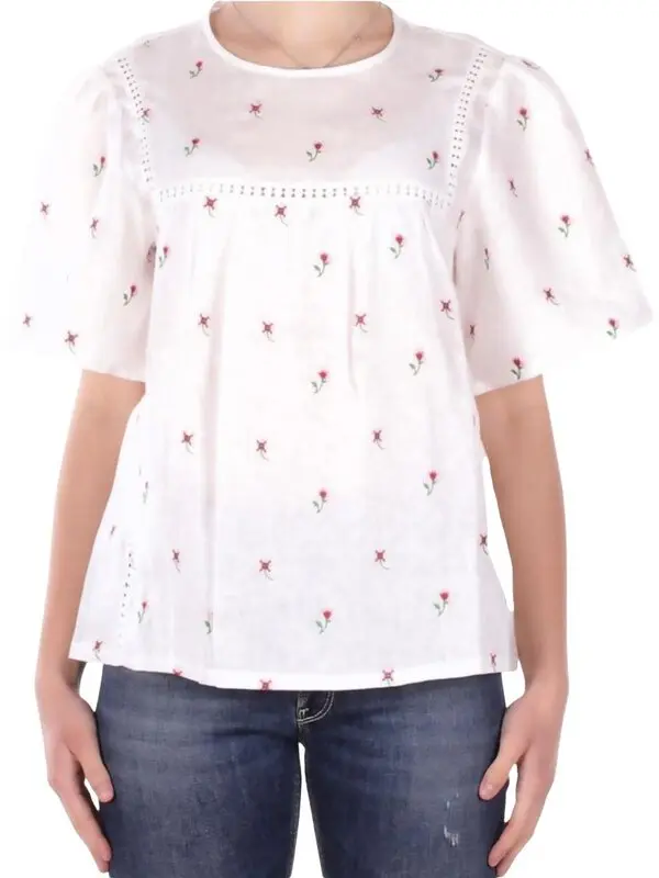 Max Mara Embroidered Short Sleeve Top - White