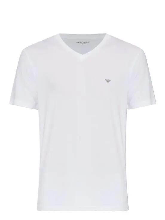 Emporio Armani V-neck Logo Undershirt - White