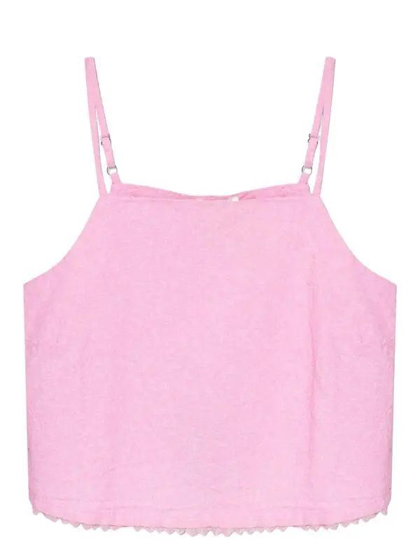 American Vintage U-neck Cropped Top With Lace Trim - Pink