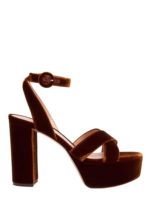 GIANVITO ROSSI Velvet Platform Sandals - Brown